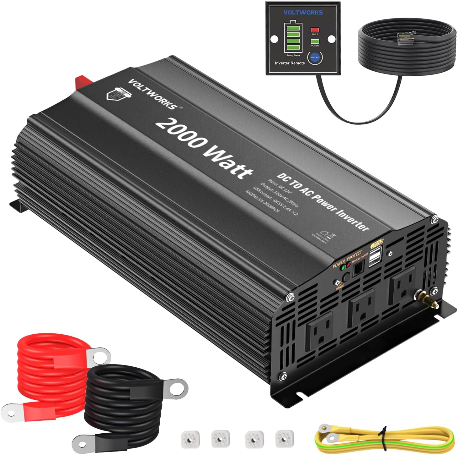Power Inverter 2000Watt 12V DC to 110V 120V AC Built-in UL Approved ...