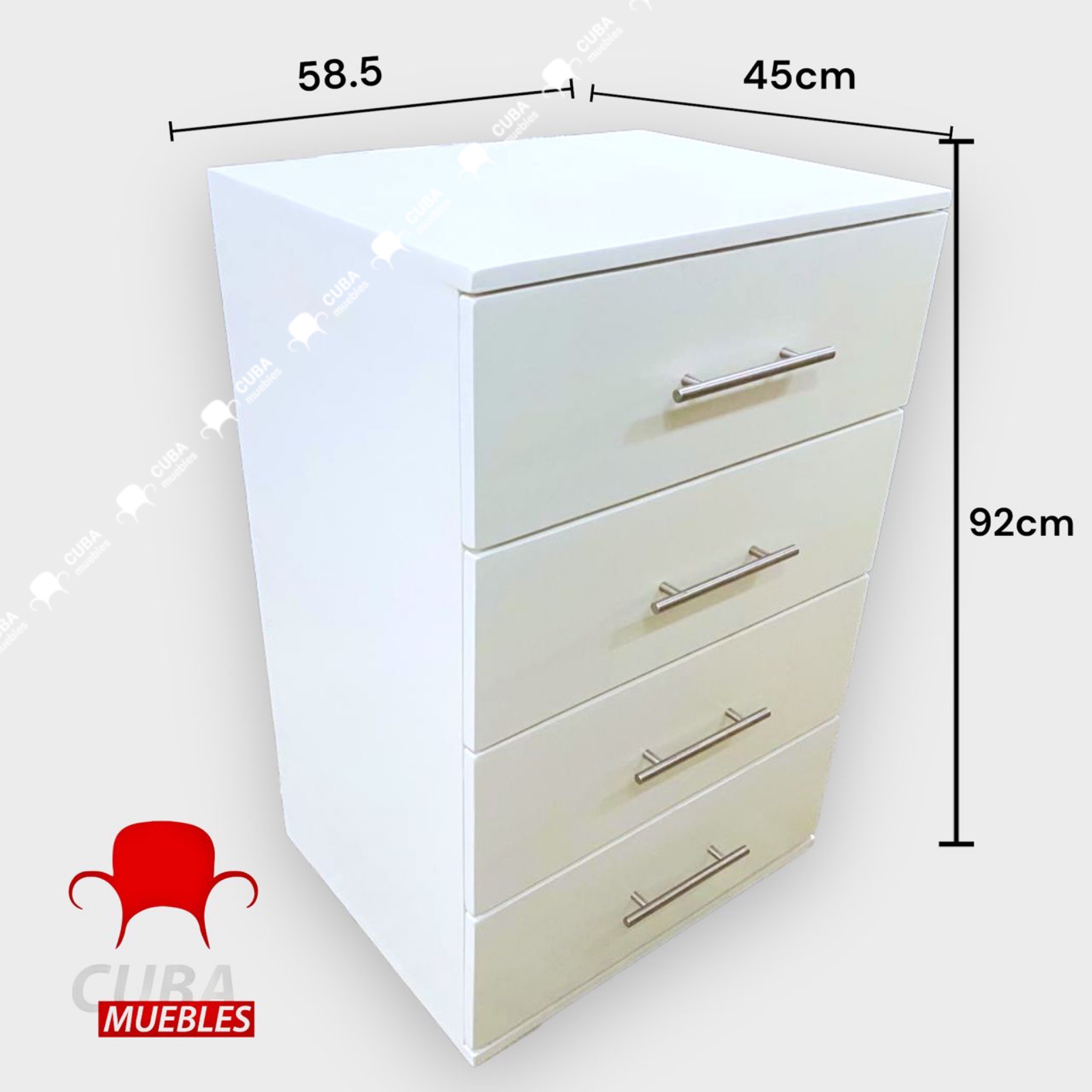 Gavetero Minimalista 4 Gavetas en Blanco - Cuba Muebles