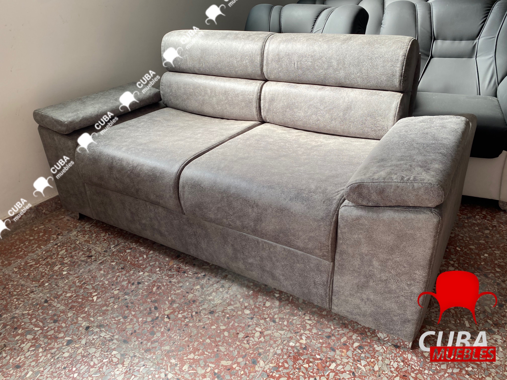 Sofá Andrea en polipiel gris aspeada - Cuba Muebles