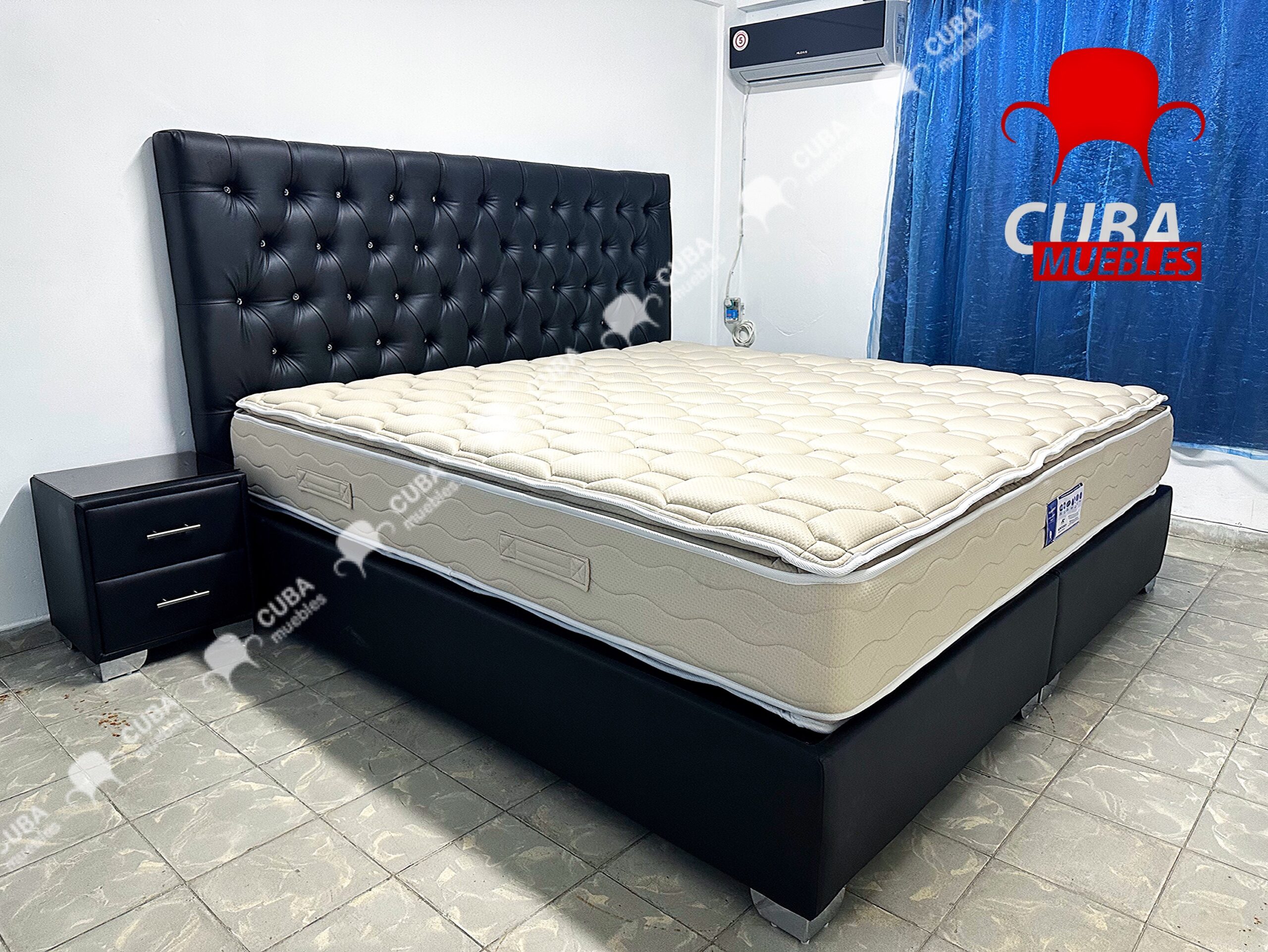 Cama EPOQUE Light king size en flexy vinil negro - Cuba Muebles